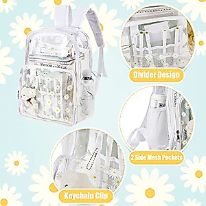 Eccliy Clear Backpack Stadium Approved Backpack 3 School Backpack for Girls Boys Christmas Clear (White, Daisy)