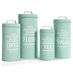 Barnyard Designs Canister Sets for Kitchen Counter, Farmhouse Canisters Sets for the Kitchen Countertop, Metal Canister with Lid, Coffee Tea Sugar Flour Container Set for Counter (Mint)