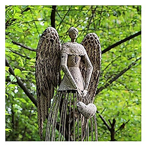 Linfevisi Garden Angel Statue Decor Rustic Metal Angel Sculpture Garden Yard Art Heavenly Home Decor Antiqued Accent Housewarming Garden Gift (Heart)