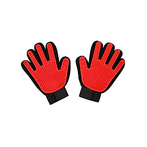 Furever Loyal Pet Grooming Gloves - Ultimate Brushing Tools for Cats & Dogs - Better for Hair Removal & Deshedding Than Brushes - The Original Five Finger Glove for Short & Long Fur (1 Pair, Red)