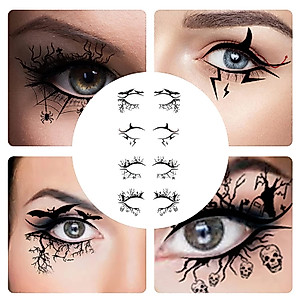 AUOCATTAIL 4 Pcs Halloween Face Tattoo Stickers Scary Spider, Skull & Bat Designs for Women, Girls, and Masquerade Parties Temporary Tattoo Stickers for Face and Body Halloween Makeup Essential