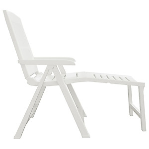 loibinfen Outdoor Foldable Sun Lounger, PP Outdoor Chaise Lounge Chair, Foldable Beach Sunbathing Lounger, Lounge Chair Recliner for Patio, Poolside, Garden, White Plastic,-23