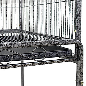 SUPER DEAL 53-Inch Rolling Bird Cage Large Wrought Iron Cage for Cockatiel Sun Conure Parakeet Finch Budgie Lovebird Canary Medium Pet House with Rolling Stand & Storage Shelf