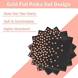 CENLBJ Black and Rose Gold Party Supplies,Disposable Party Dinnerware,Black Rose Golden Dot Paper Plates,Napkins,Forks forWeddings Birthday Graduation Decor Serve 25