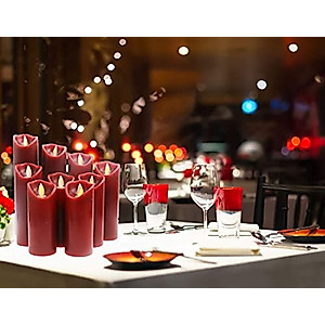 Kitch Aroma Red flameless Candles, Red Candles Battery Operated LED Pillar Candles with Moving Flame Wick with Remote Timer,Pack of 9