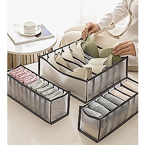 CHLD Underwear Drawer Organizer Set- Foldable Underwear Storage Divider Boxes for Clothes, Socks, Underwear and Bras (Grey)