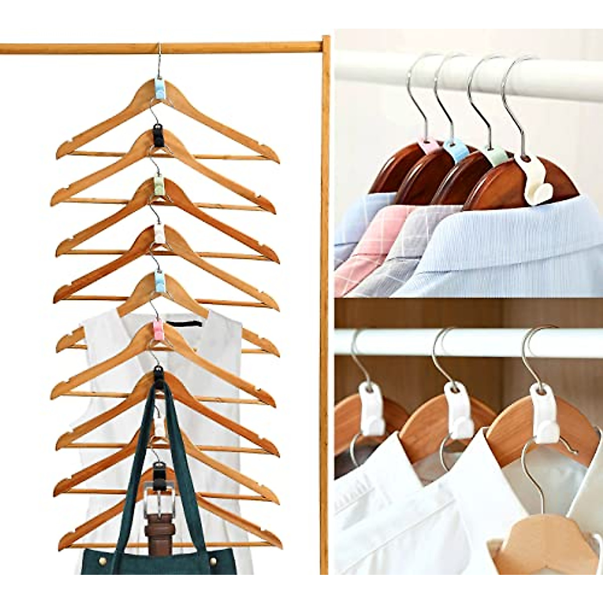 HOLLIHI 100 Pcs Clothes Hanger Connector Hooks,Plastic Cascading Hanger Hooks Extender Clips Connection Hooks,Space Saving Wardrobe Clothing Outfit Hangers Hooks for Organizer Closet Cabinet, 5 Colors