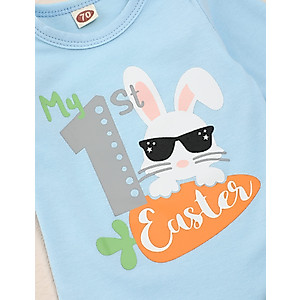 Gavol My First Easter Baby Boy Outfit Rabbit Romper+Stripe Pants +Rabbit Ear Hat 3pcs Clothing Set 0-12months