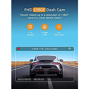 Dash Cam WiFi FHD 1080P Car Camera, Front Dash Camera for Cars, Mini Dashcams for Cars with Night Vision, 24 Hours Parking Mode, WDR, Loop Recording, G-Sensor, APP, Support 128GB Max