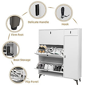 ARTETHYS Shoe Cabinet-Freestanding Shoe Storage Cabinet 22 Pair Shoe Rack Storage Organizer with 3 Flip Drawers-White Modern Shoe Organizer Cabinet with Doors for Entryway