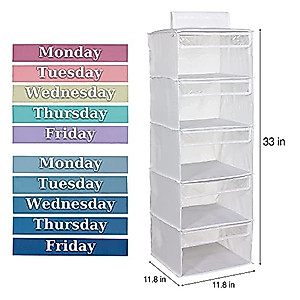 5-Shelf Weekly Clothes Organizer for Kids (33”) Weekday Clothes Organizer for Kids I School Clothes Organizer I Day of the Week Clothes Organizer for Kids I Monday through Friday Clothes Organizer