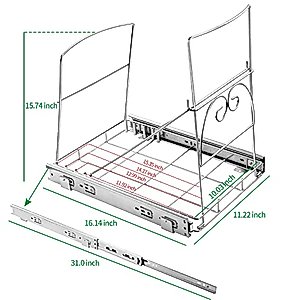 Ormeli Pull Out Trash Can Under Cabinet, Adjustable Garbage SlideOut Shelf for Kitchen, Roll-Out Sliding Rack for Waste Can Under Kitchen Sink/Panty, Trash Can Not Included