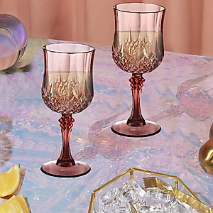 XUWAIDSGN 7oz Plastic Vintage Rose Gold Drinking Glasses Pink Wine Glasses Unbreakable Wedding Glassware Crystal Water Goblets Reusable Drinkware Vintage Champagne Flutes (16, Rose Gold)