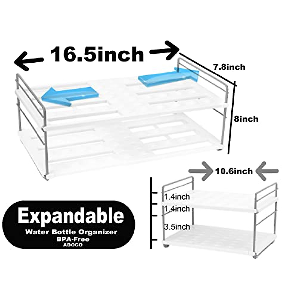 Expandable Water Bottle Organizer for Cabinet, Water Bottle Holder Storage Rack for Kitchen Pantry Organization, Height & Width Adjustable Cup Bottle Holder Shelf Organizers, Hold Up to 10 Bottles