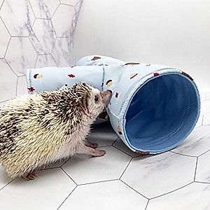 Handmade Small Animal 3-Way Hideout Tunnel Collapsible Pet Play Toy Tunnel Tube for Dwarf Rabbit Hamster Guinea Pig Chinchilla Sugar Glider Hedgehog (Blue)