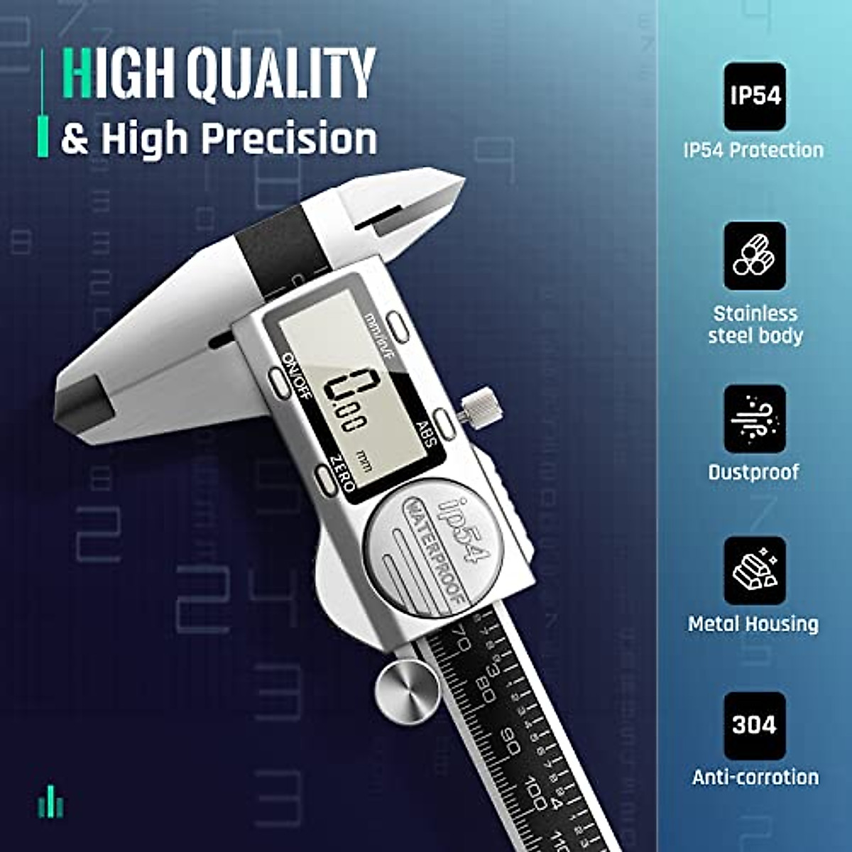 Nuovoware Digital Caliper, 6 Inch /150 mm IP54 Electronic Measuring Tool, Stainless Steel Waterproof Micrometer Vernier Caliper with Auto-Off Large LCD Screen, High Precision Inch/Metric/Fraction