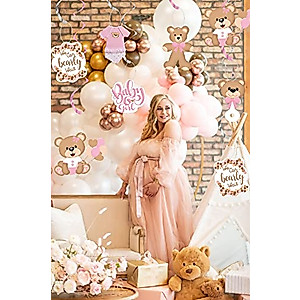 20Pcs Pink Bear Baby Shower Hanging Swirls Decorations, We Can Bearly Wait Kids Bear Themed Foil Ceiling Swirls for It's A Girl Gender Reveal Photo Prop Hanging Decor Streamers Birthday Party Supplies