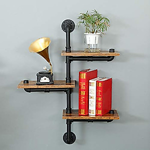 HEONITURE Industrial Pipe Shelving, Pipe Shelves with Wood Planks, Floating Shelves Wall Mounted, Retro Rustic Industrial Shelf for Bar Kitchen Living Room