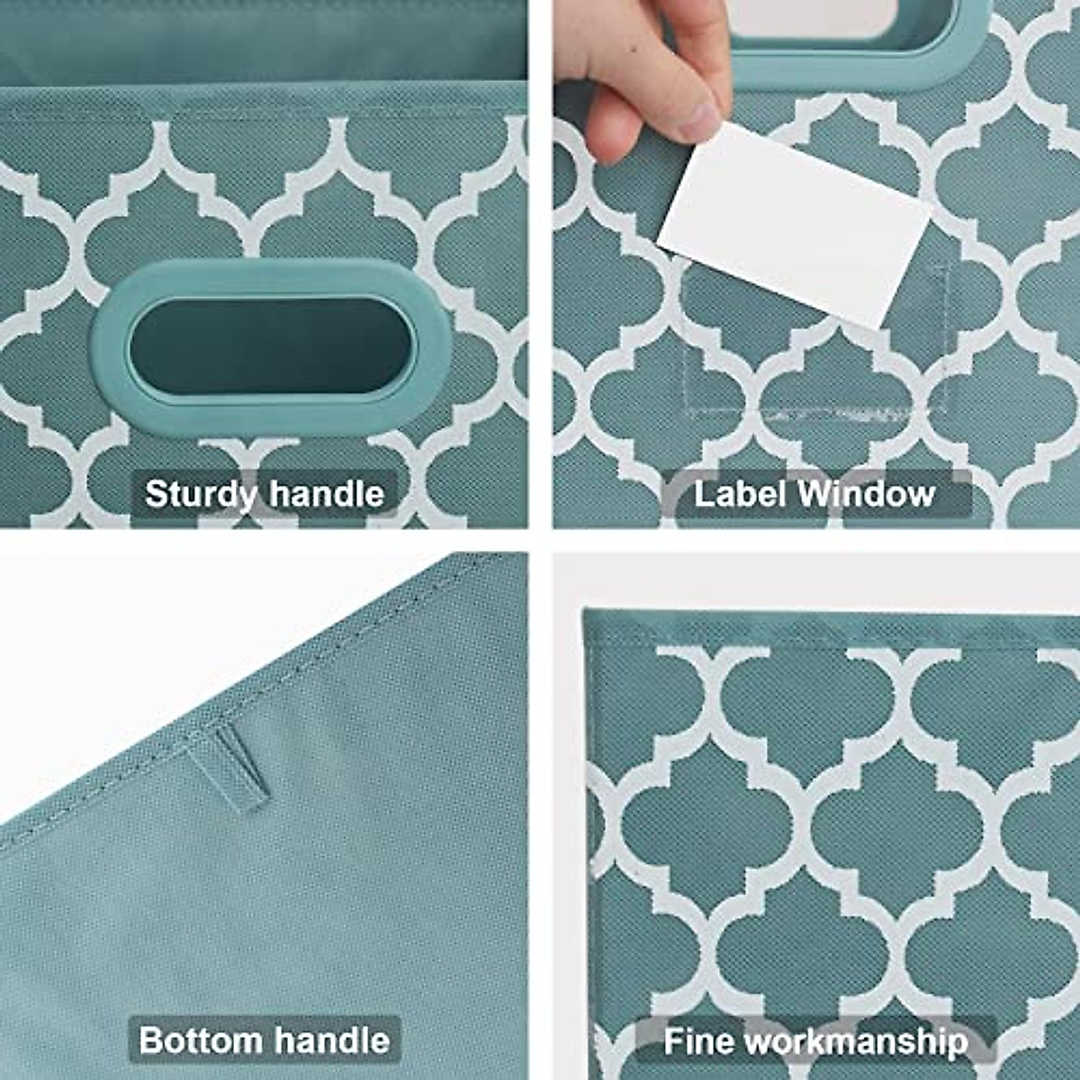 Homyfort Cube Storage Organizer Bins 12x12 - Fabric Storage Cubes Bin Foldable Baskets Square Box with Labels and Dual Plastic Handles for Shelf Closet, Nursery, Boys, Girls, Set of 6 (Teal Blue)