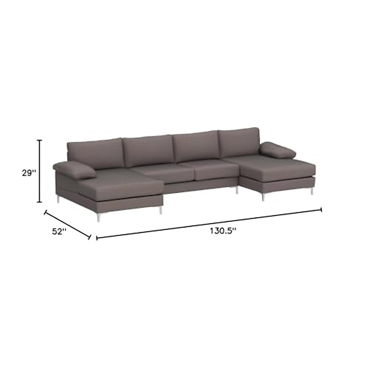 Casa Andrea Milano Modern Large Linen Fabric U-Shape Sectional Sofa, Double Extra Wide Chaise Lounge Couch