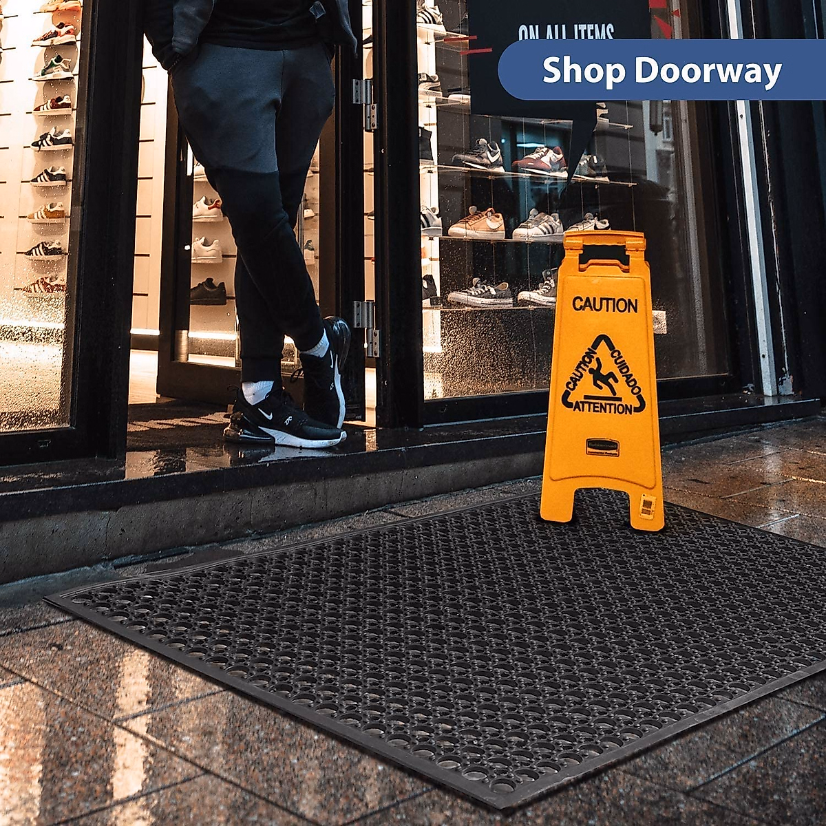 jxgzyy 83x35 Commercial Anti-Fatigue Drainage Rubber Matting Non-Slip Rubber Drainage Mat Commercial Kitchen Floor Mat Rubber Mat with Holes for Wet Area Use Black
