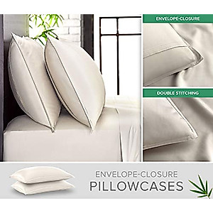 Pure Bamboo Sheets King Size Bed Sheets 4 Piece Set, Genuine 100% Organic Bamboo, Luxuriously Soft & Cooling, Double Stitching, 16 Inch Deep Pockets, Lifetime Quality Promise (King, Ivory)