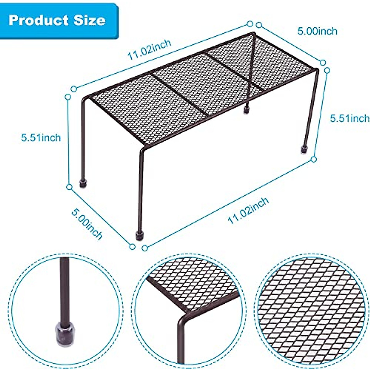 Mini Mesh Kitchen Shelves,Cabinet Storage Shelf Rack, Cabinet Organization ,Kitchen Bathroom Pantry Cupboard Desk Home Office, Fridge, Cabinet, Bathroom Cupboard, Non-slip Plastic Feet (6, Black)