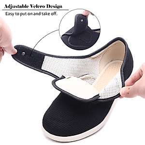 Women's Wide Shoes with Adjustable Strap Lightweight Walking Shoes for Elderly Mother Seniors Swollen Feet Plantar Fasciitis Black
