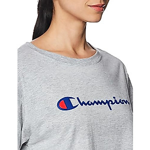 Champion womens Cropped Tee, Script Logo T Shirt, Oxford Gray-550757, Large US