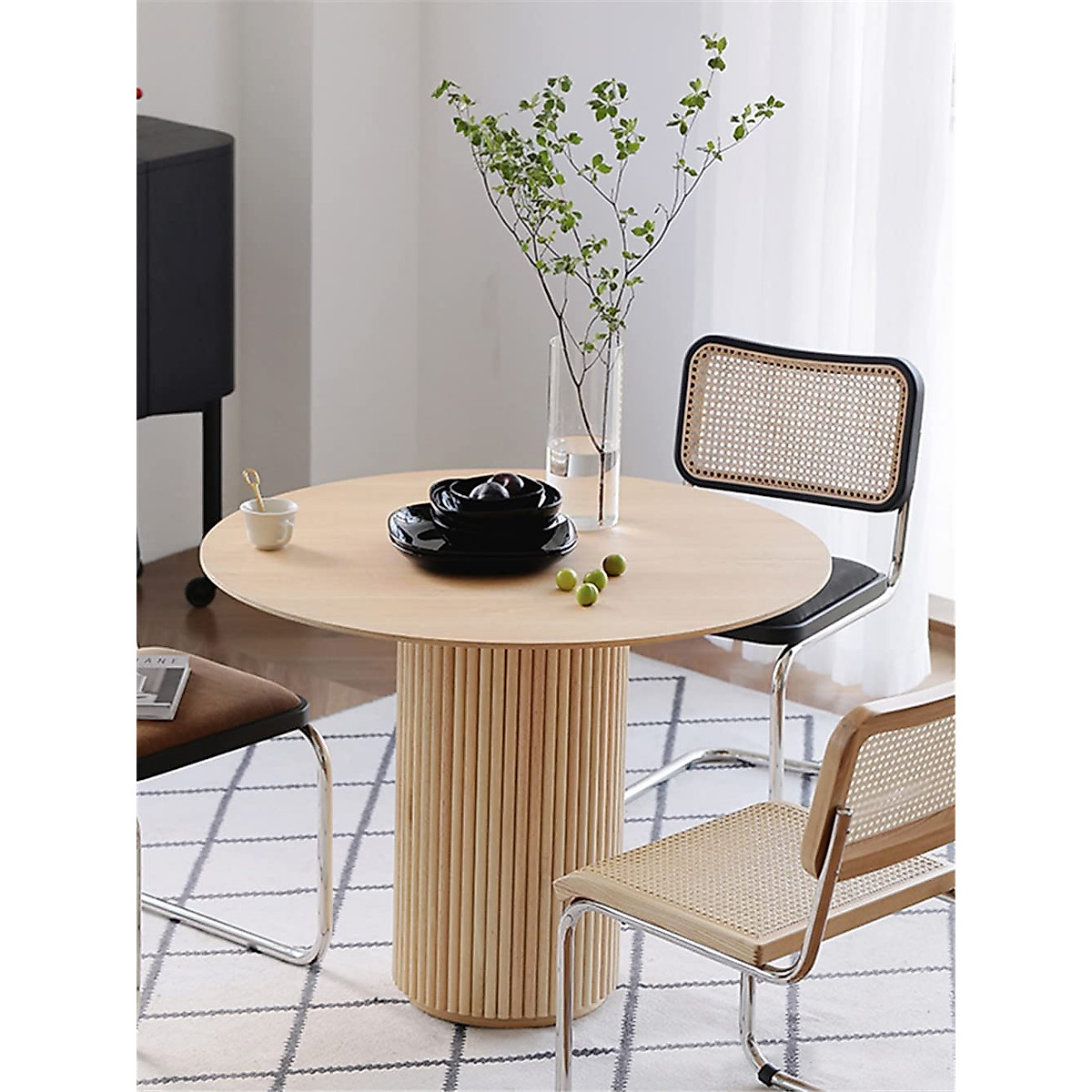 NIUYAO Round Solid Wood Dining Table Black, 27.5" W Circular Tabletop for Dining Room Kitchen Leisure Coffee Table