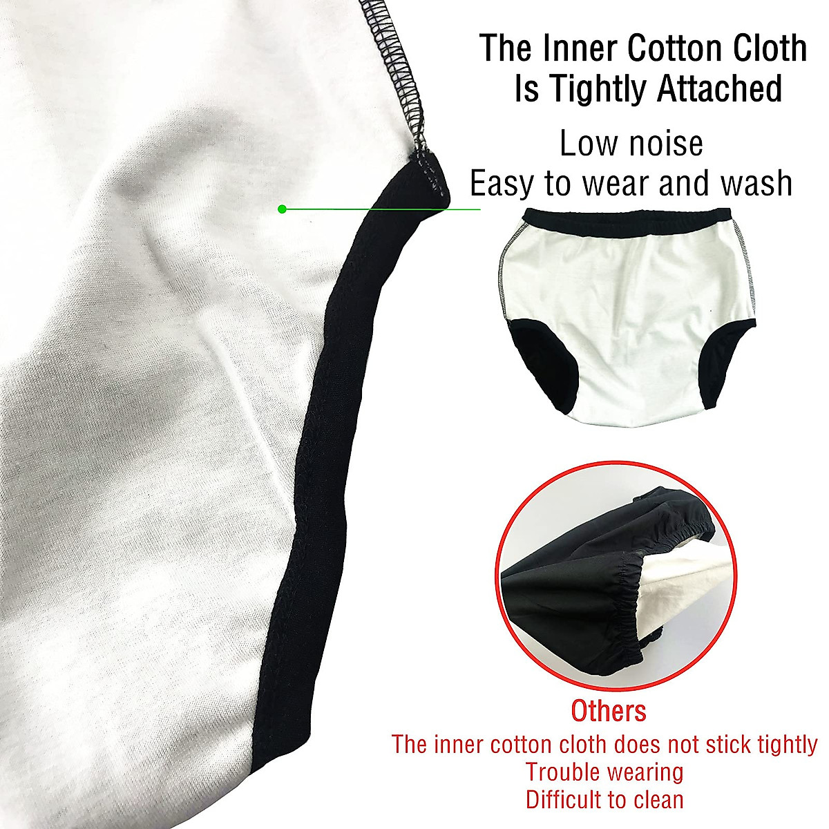 AQX Adult Diaper Cover for Incontinence, Cloth Active Latex Leak Proof Pants, Noiseless Reusable Washable Pull Up Plastic Pants (Black, XL)