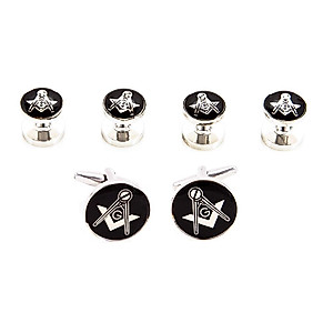MRCUFF Freemason Masonic Mason Cufflinks and Studs Tuxedo Set in a Presentation Gift Box & Polishing Cloth