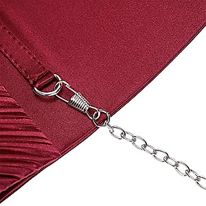 ERIJUNOR E660 Classic Pleated Satin Evening Bags Rhinestone Clutch Purses Party Prom Wedding Crossbody Handbags For Women Burgundy