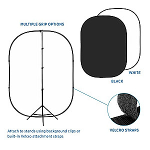 Fovitec Reversible 5'x6.5' Black and White Pop-Up Backdrop with Stand and Clip, for Headshot and Portrait Photography, Vlogging, Video Conference, and Live Stream