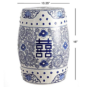 JONATHAN Y TBL1013A Double Happiness 18" Chinoiserie Ceramic Drum Garden Stool Bohemian, Coastal, Classic, Cottage, French Country, Traditional, Transitional, Bathroom, Garden Room, Patio, Blue/White