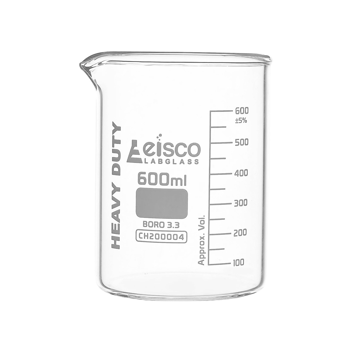 EISCO Heavy Duty Beaker, 600ml - 5mm Thick, Uniform Walls - Superior Durability & Chemical Resistance - White Graduations - Borosilicate 3.3 Glass