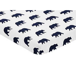 Sweet Jojo Designs Navy Blue and White Baby Boy Fitted Mini Portable Crib Sheet for Big Bear Collection - for Mini Crib or Pack and Play ONLY