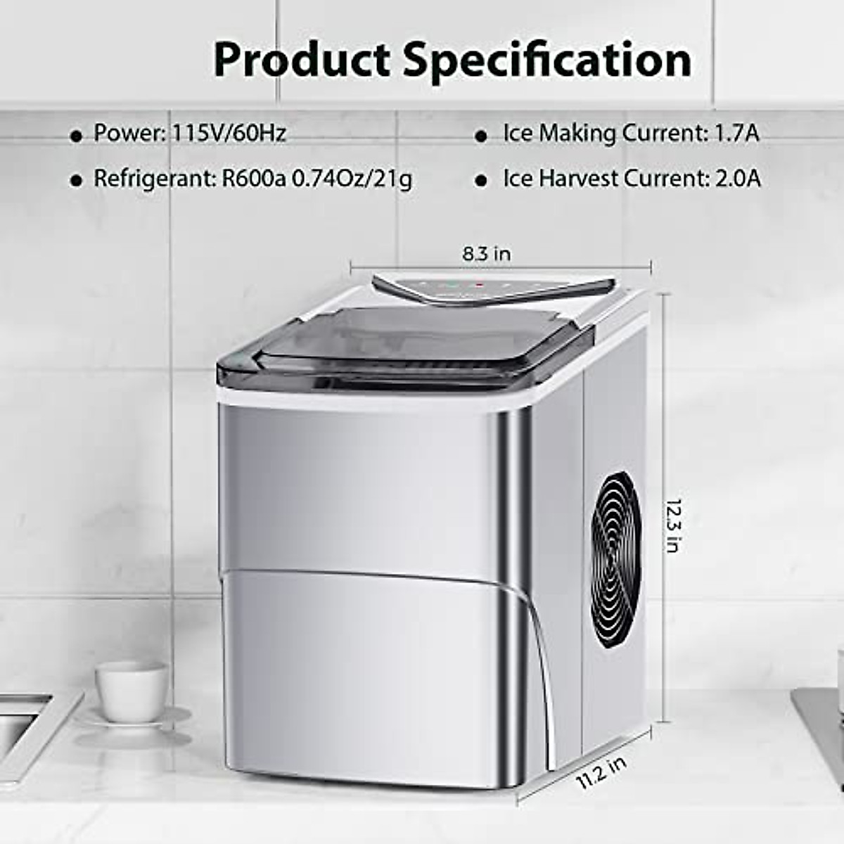 Ice Makers Countertop, Self-Cleaning Function, Portable Electric Ice Cube Maker Machine, 9 Ice Cubes Ready in 6 Mins, 26lbs 24Hrs with Ice Bags and Ice Scoop Basket for Home Kitchen Office Bar(Silver)