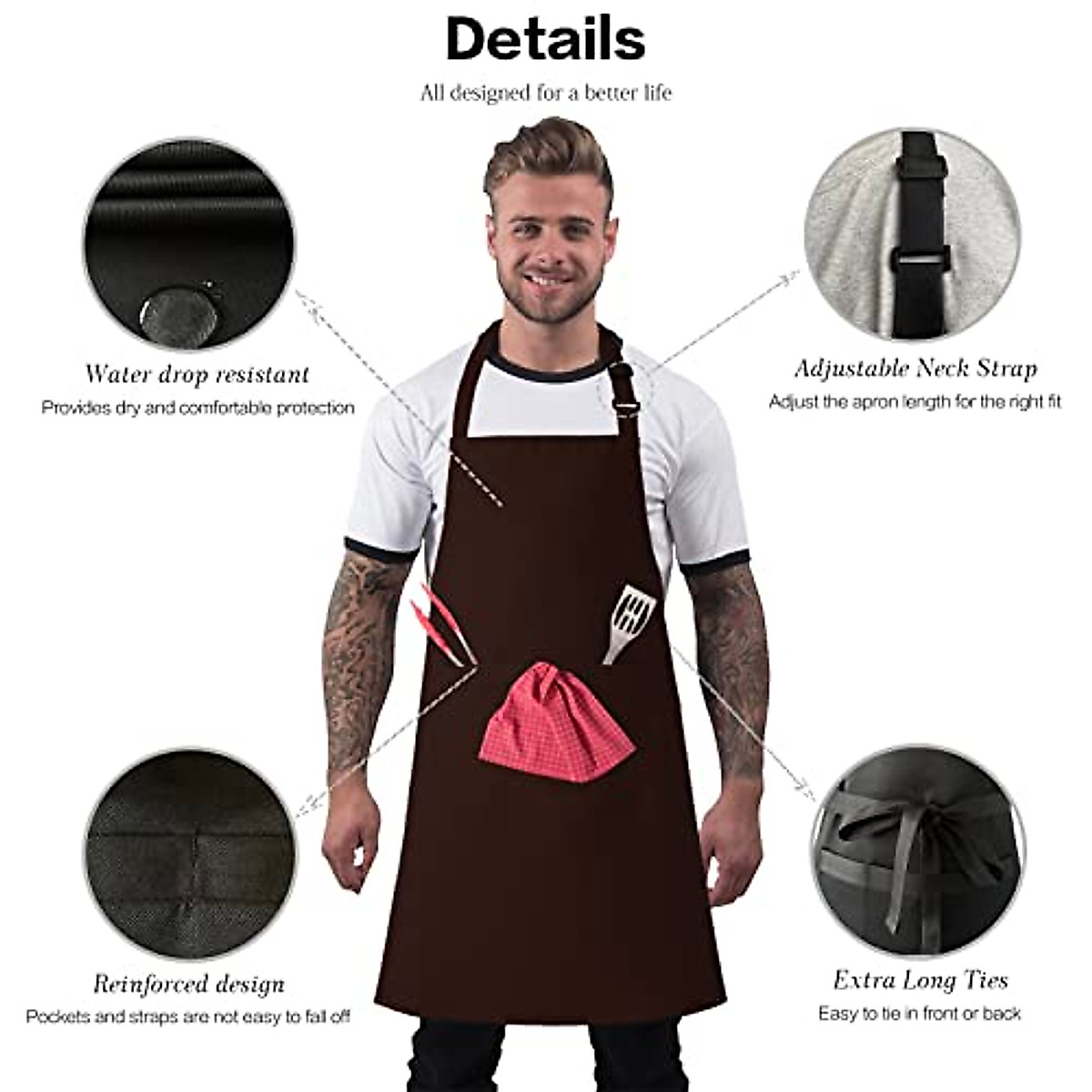 AEKTBY Adjustable Water drop Resistant Apron with 3 Pockets, Kitchen Cooking & Grilling Aprons for Women Men Chef (Black)