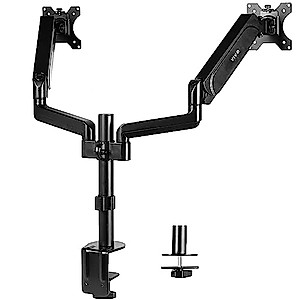 VIVO Dual Monitor Arm Mount for 17 to 32 inch Screens - Pneumatic Height Adjustment, Full Articulating Tilt, Swivel, Heavy Duty VESA Stand with Desk C-clamp and Grommet Option STAND-V002K
