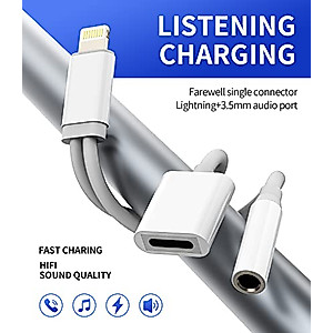 Iphone AUX Adapter for Headphone Jack Cable Dongle 2in1 Lightning to 3.5mm Splitter Charge Cord Apple MFI Certified Music Earphone Charging Converter for 7 8 Plus 11 12 13 Pro Max Audio Adaptador Para