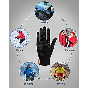 Aegend Running Gloves Women Men Touch Screen Cycling Sports Mittens Liners Warm Gloves, Black, Medium