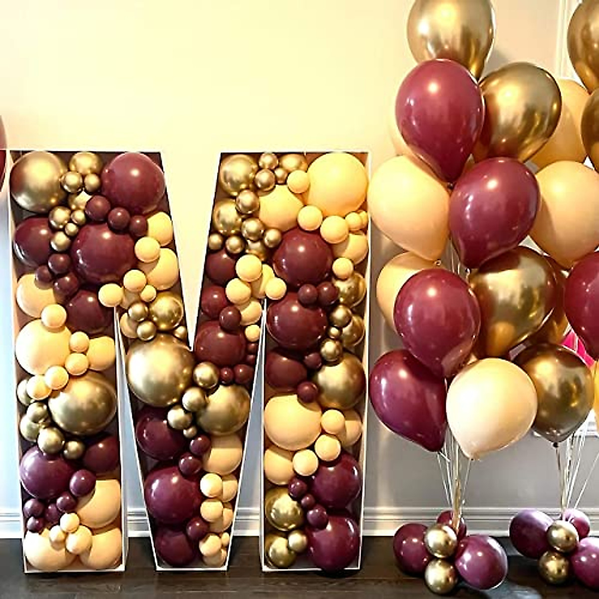 Burgundy Maroon Balloon Garland Arch Kit, 114Pcs Burgundy Gold and Cream Ivory Balloons for Birthday Valentines Day Wedding Bachelorette Bridal&Baby Shower Engagement Thanksgiving Friendsgiving Party Decoration Supplies