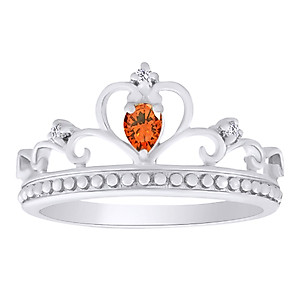AFFY Pear Shape Simulated Citrine Princess Crown Ring in 14K White Gold Over Sterling Silver, Ring Size: 8