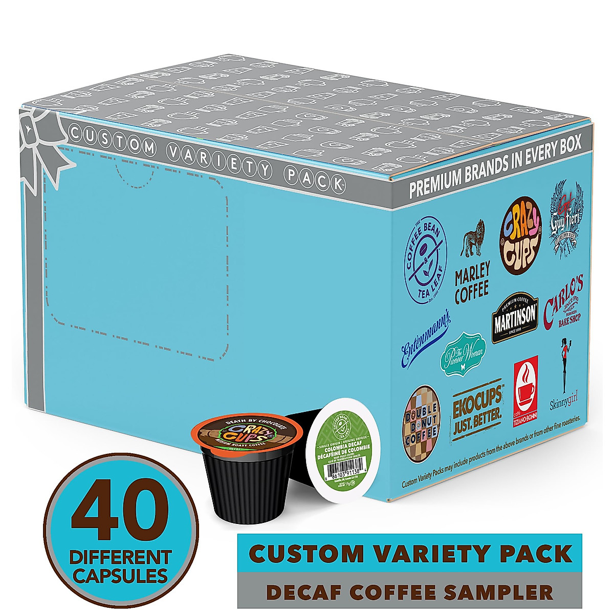 Crazy Cups Custom Variety Pack Decaf Coffee Single Serve Cups for Keurig K Cup Brewers, 40 Count