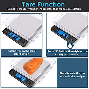 Small Digital Gram Scale 1000g by 0.01g, MEIYA High Accuracy Scale for Food Ounces and Grams, Upgrade USB Charging Kitchen Scale Digital Weight for Cooking, Baking, with Tare Function, 9 Units, 2 Tray