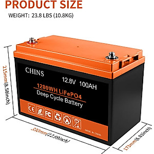 CHINS 4 Pack 12V 100AH LiFePO4 Battery 48V 100AH Lithium Battery, Includes 48V 10A Lithium Battery Charger, Perfect for Golf Cart, Trolling Motor, Marine, Includes Low-Temperature Cut-Off Function