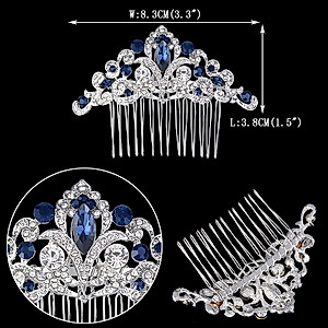 EVER FAITH Austrian Crystal Art Deco Flower Vine Wedding Prom Hair Comb fro Women Bride Bridesmaids Navy Blue Silver-Tone