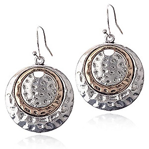 D.Rosse Handmade Ethnic Boho Retro Gold Matte Small Round Circle Dangle Drop Earrings Vintage Silver Hoop Hook Earrings for Women Statement Jewelry (Silver)