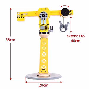Bigjigs Rail Big Yellow Wooden Crane Construction Play Set with Vehicles & Accessories